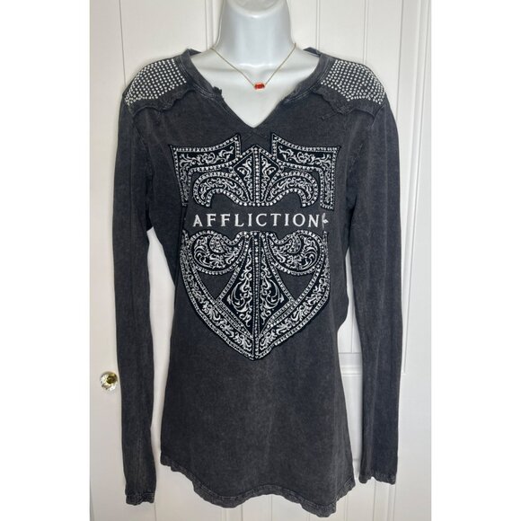 Affliction | Tops | Affliction Long Sleeve Embellished Top Size L Black ...